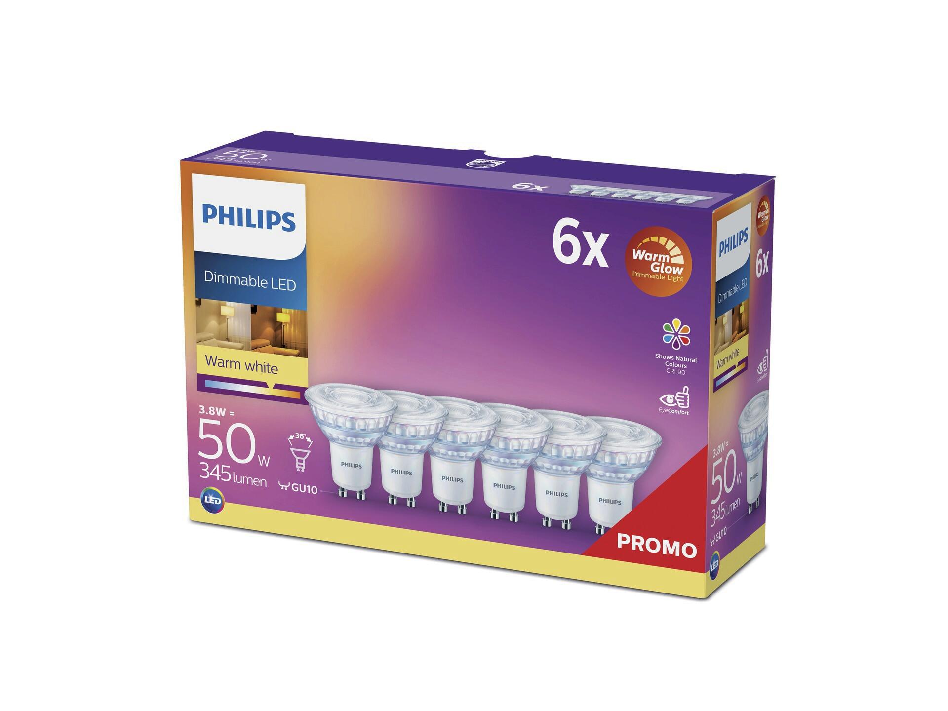 Philips Warmglow Led Spot Gu10 3 8w Dimbaar Warm Wit 6 Stuks Hubo